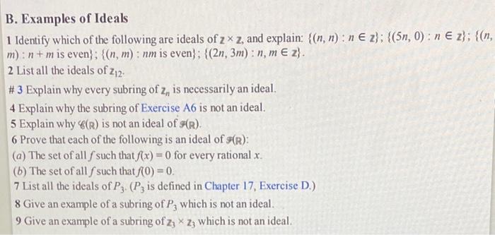Solved B. Examples of Ideals 1 Identify which of the | Chegg.com