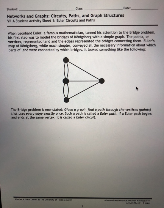 Solved Student: Date: Networks and Graphs: Circuits, Paths, | Chegg.com