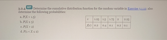 Solved Wp 3 2 4 Determine The Cumulative Distribution