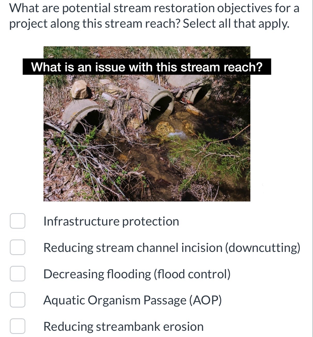 Solved What are potential stream restoration objectives for | Chegg.com