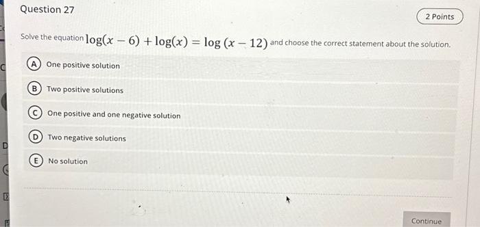 Solved Solve the equation log(x−6)+log(x)=log(x−12) and | Chegg.com