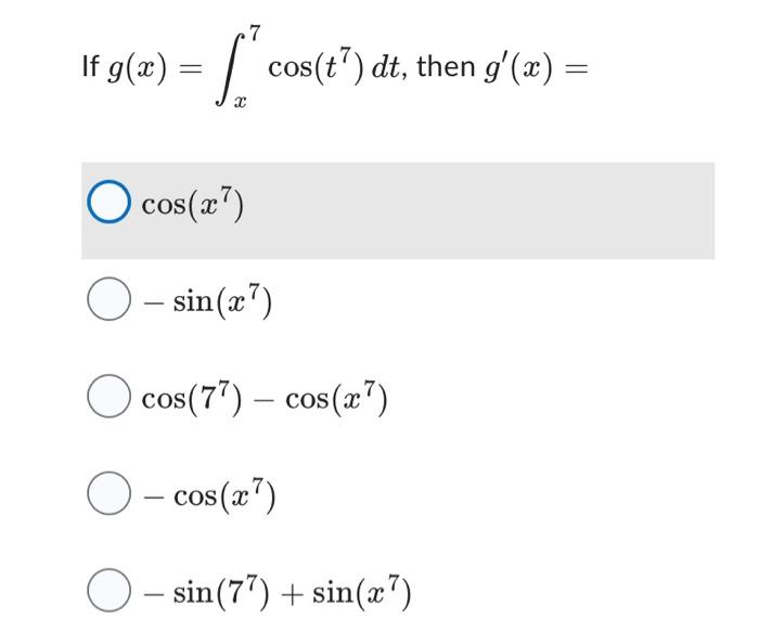 Solved derivative of ∫sinxcosxt2dt is sin2x−cos2x 1 | Chegg.com