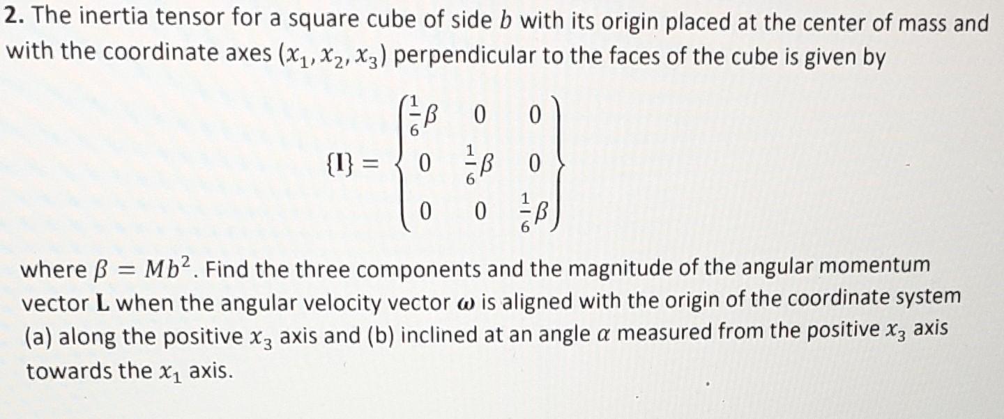 Solved 2. The inertia tensor for a square cube of side b | Chegg.com