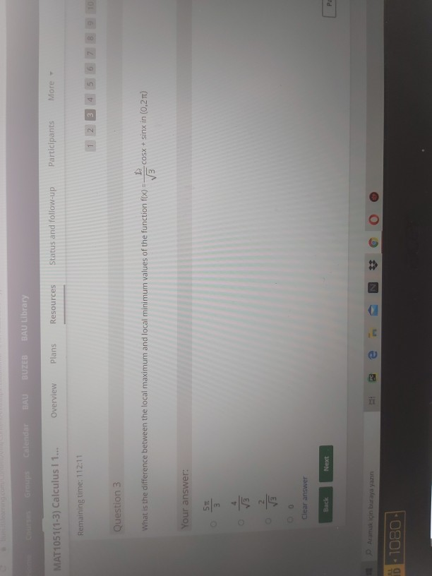 Solved Calendar BUZEB BAU Library MAT1051(1-3) Calculus I | Chegg.com