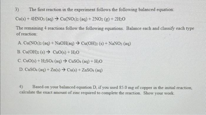 Solved 3) The first reaction in the experiment follows the | Chegg.com