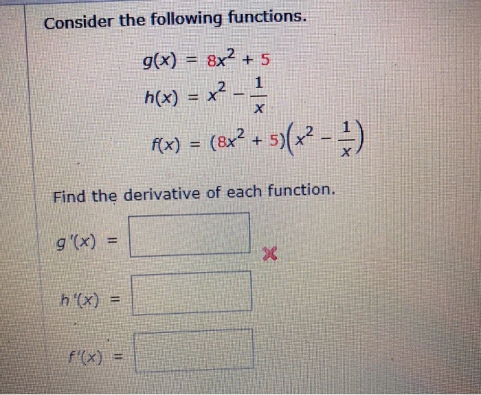 Solved Consider the following functions. g(x) = 8x2 + 5 1 | Chegg.com
