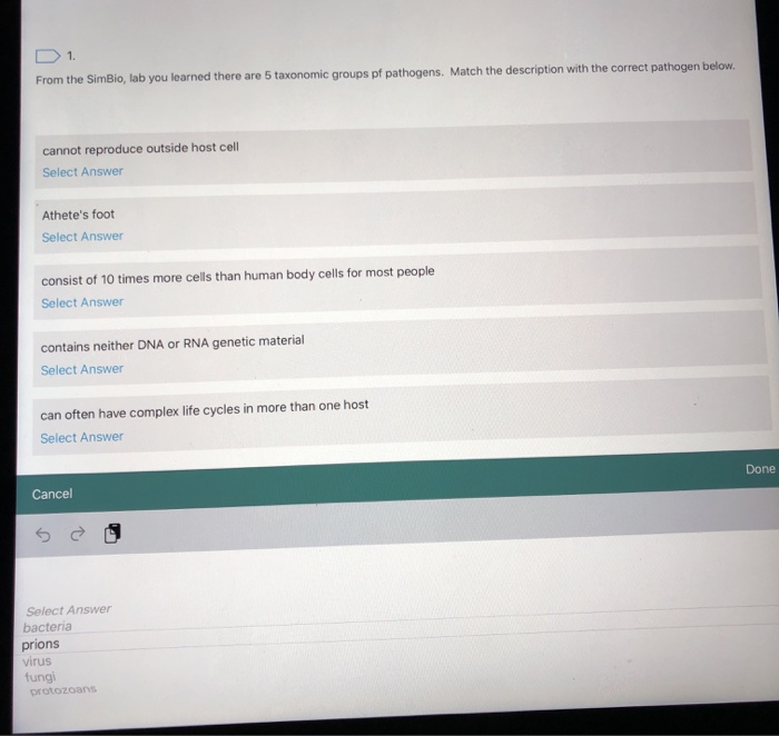 Solved D 1 From the SimBio, lab you learned there are 5 | Chegg.com