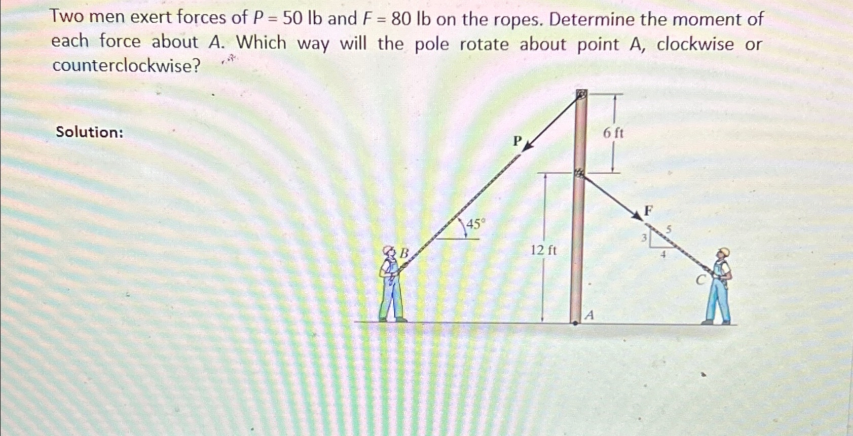 Solved Two men exert forces of P=50lb ﻿and F=80lb ﻿on the | Chegg.com