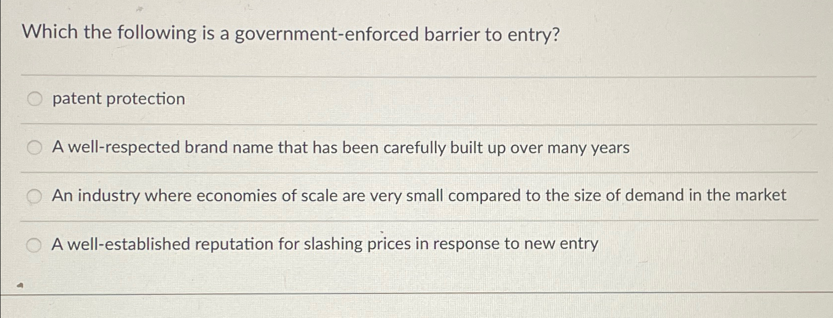 Solved Which the following is a government-enforced barrier | Chegg.com