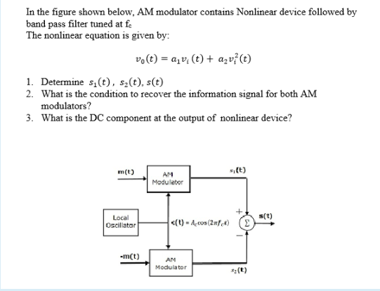 Solved In the figure shown below, AM modulator contains | Chegg.com