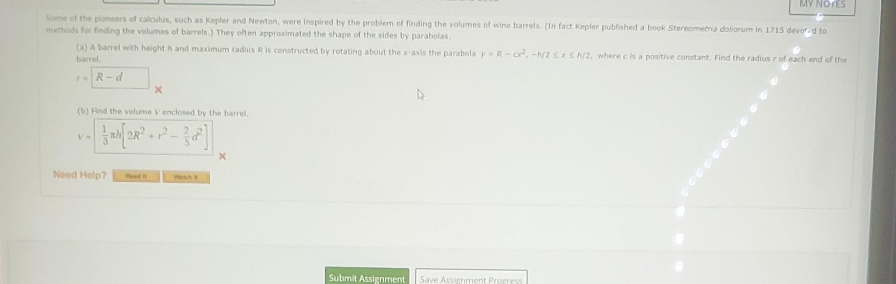 Solved methods for finding the volumes of barrels.) They of | Chegg.com