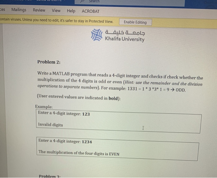 Solved write a MATLAB program thats reads a 4-digit integer | Chegg.com