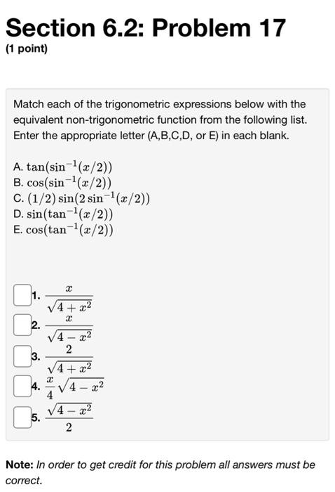 Solved Section 6.2: Problem 17 (1 point) Match each of the | Chegg.com