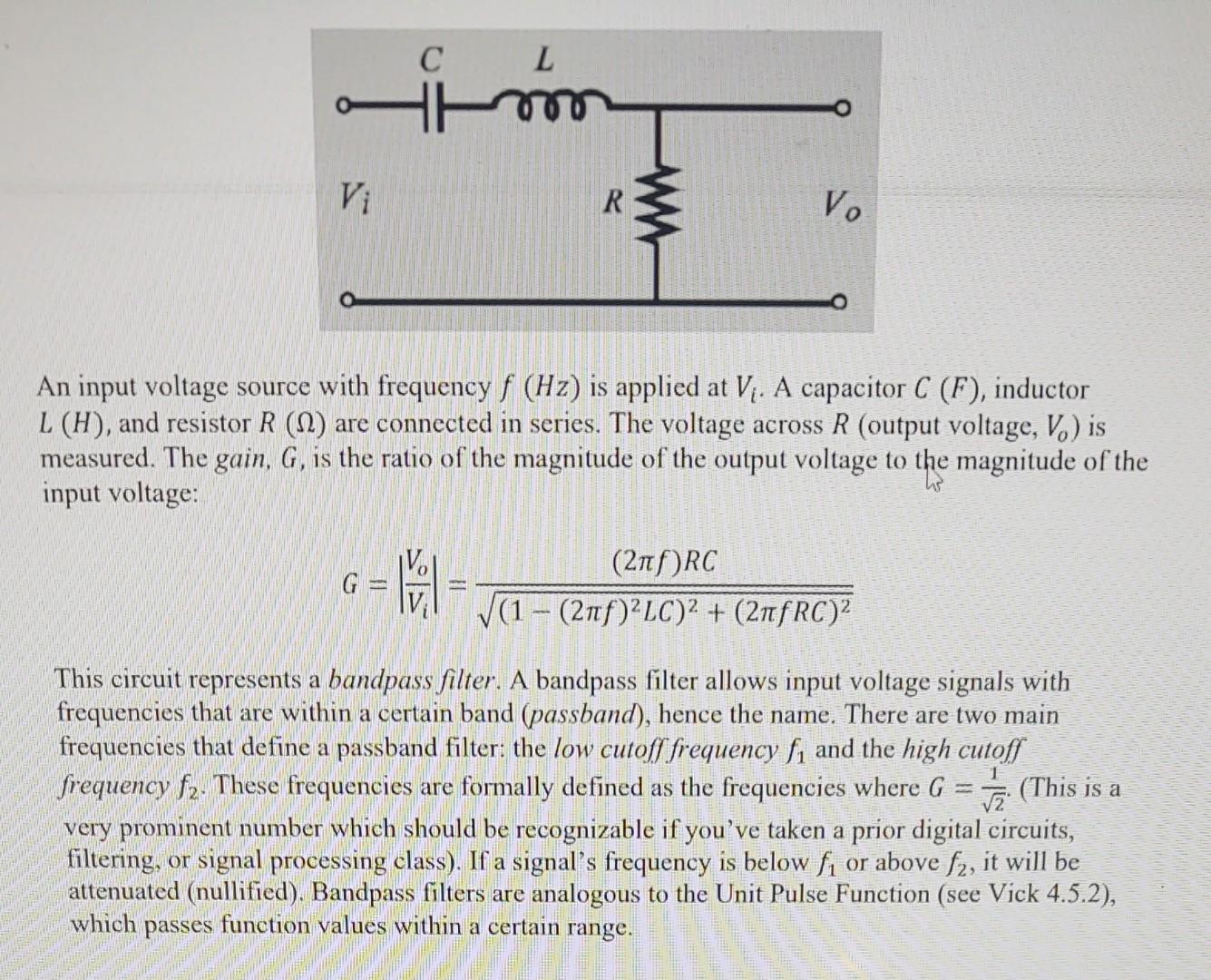 Solved An input voltage source with frequency f(Hz) is | Chegg.com