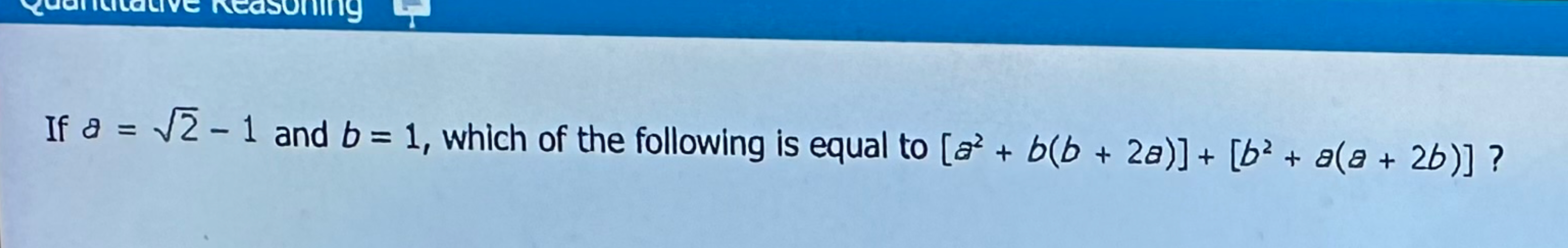 Solved If a=22-1 ﻿and b=1, ﻿which of the following is equal | Chegg.com