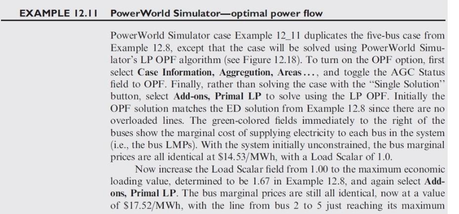 Solved EXAMPLE 12.10 PowerWorld Simulator-economic dispatch, | Chegg.com