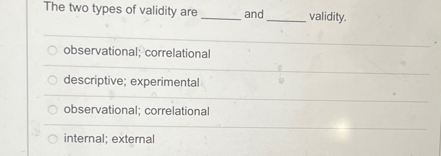 Solved The two types of validity are and | Chegg.com