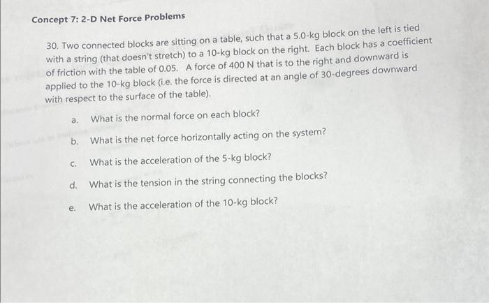 Solved Concept 7: 2-D Net Force Problems 30. Two connected | Chegg.com