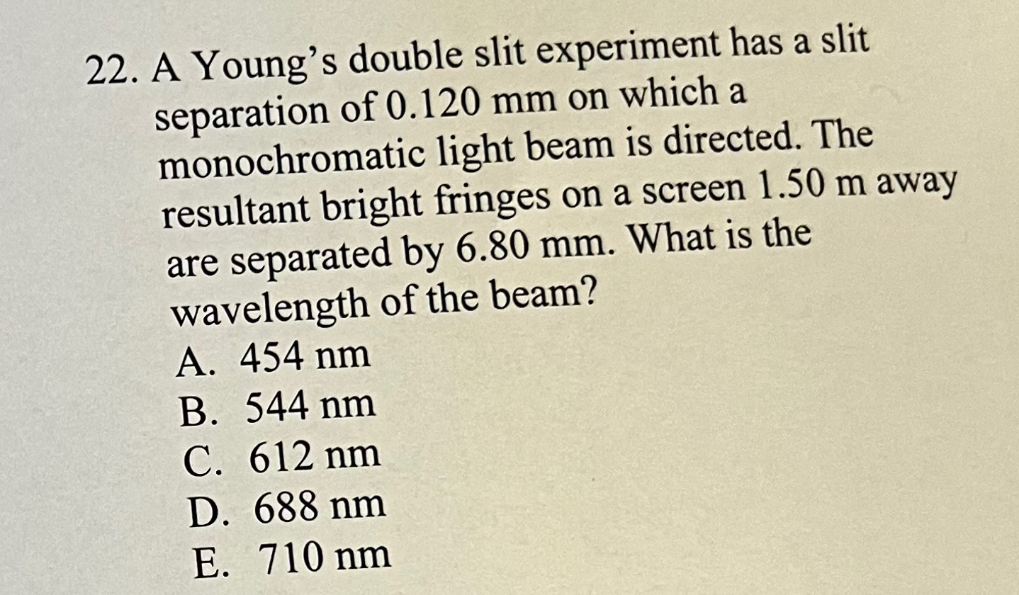 Solved A Young's double slit experiment has a slit | Chegg.com