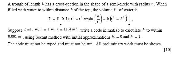 A trough of length L has a cross-section in the | Chegg.com