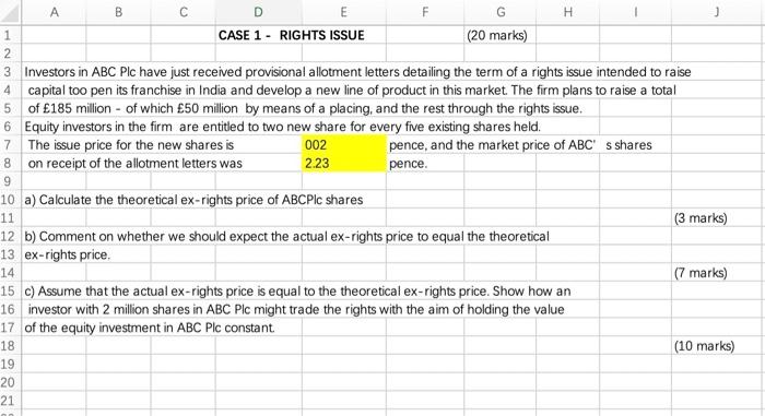 Solved CASE 1 - RIGHTS ISSUE (20 marks) Investors in ABC | Chegg.com