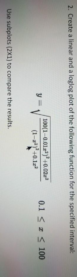 Solved 2 Create A Linear And A Loglog Plot Of The Following