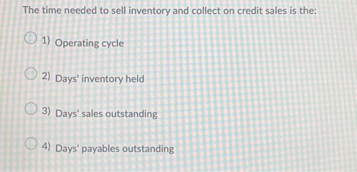 Solved The time needed to sell inventory and collect on | Chegg.com