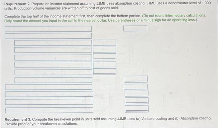 Solved JJMB manufactures snowboards. JJMB began 2020 with an | Chegg.com