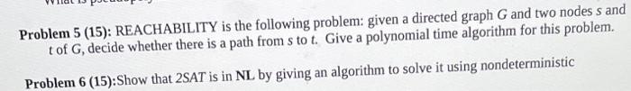 Solved Problem 5 (15): REACHABILITY is the following | Chegg.com