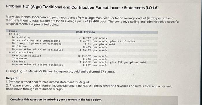 Solved Problem 1-21 (Algo) Traditional and Contribution | Chegg.com