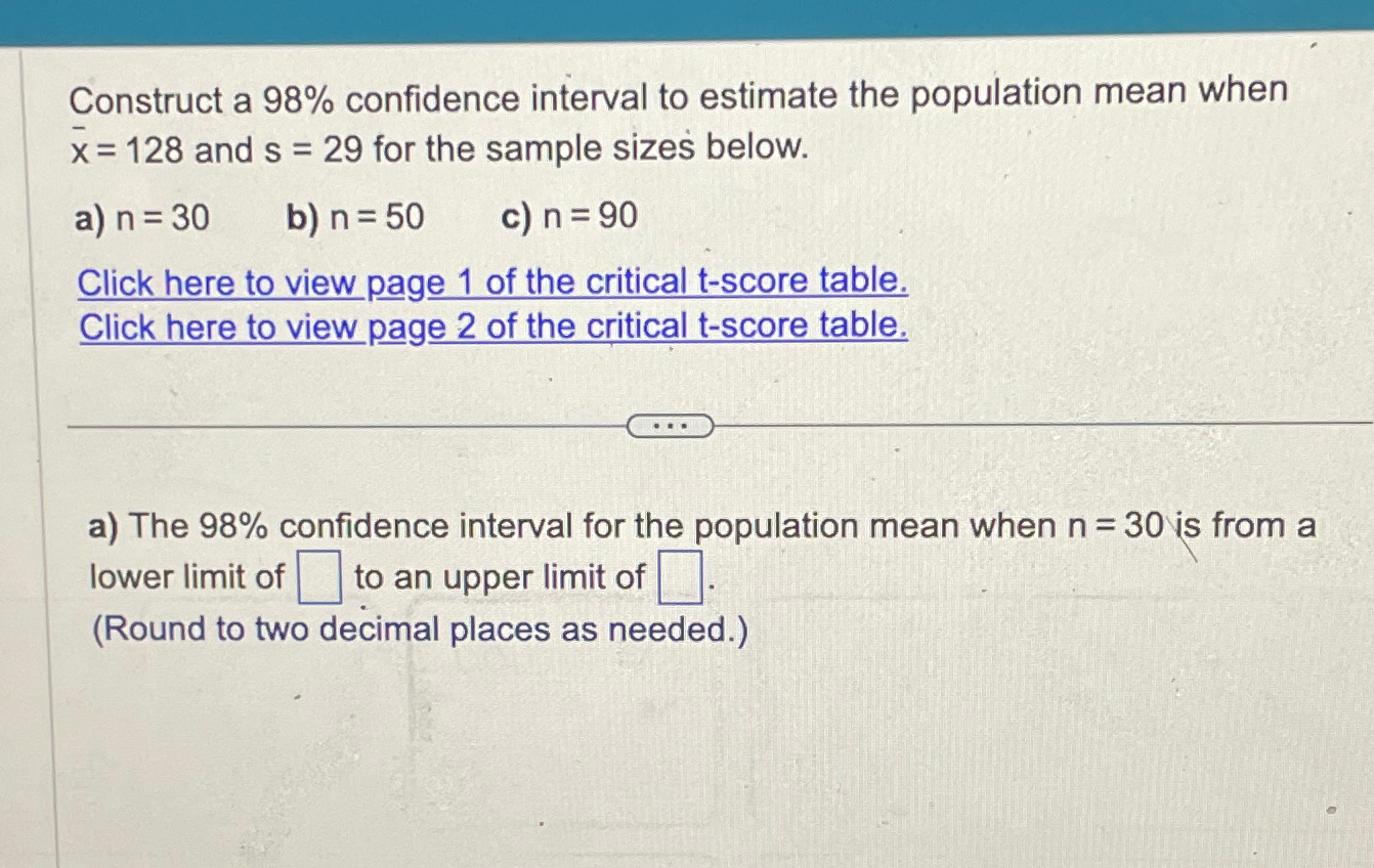 Solved Construct a 98% ﻿confidence interval to estimate the | Chegg.com