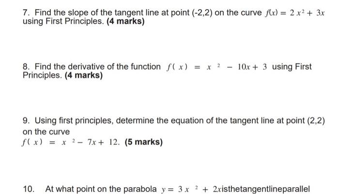 Solved 7. Find the slope of the tangent line at point (-2,2) | Chegg.com