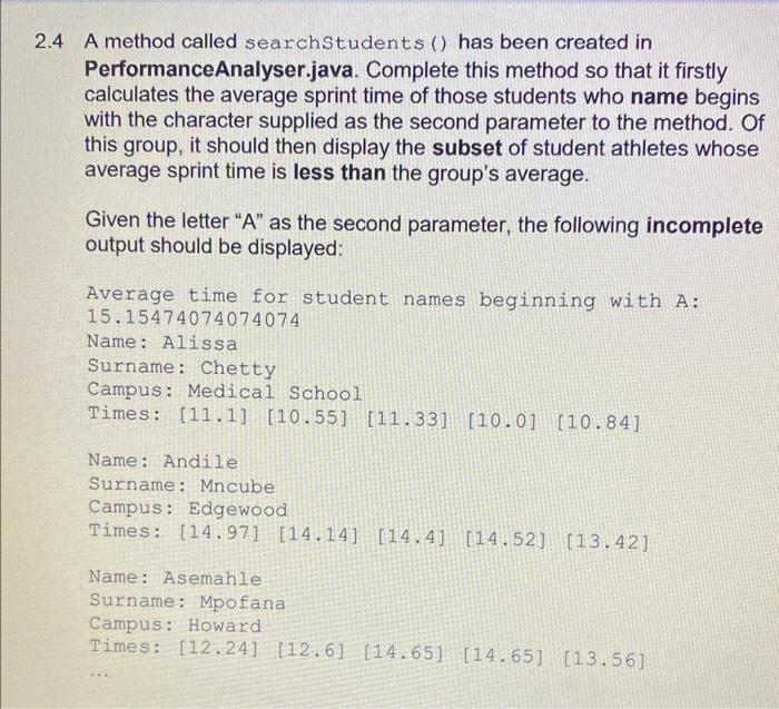 Solved QUESTION 2: PerformanceAnalyser.java [60 marks] 2.1 | Chegg.com