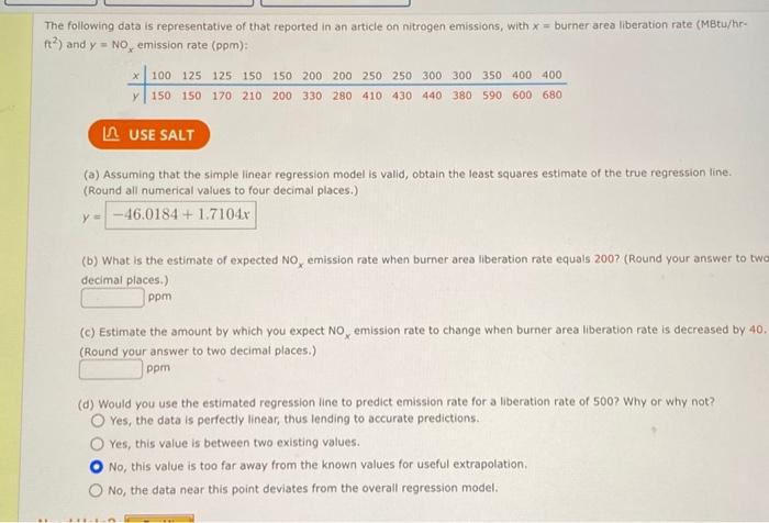 Solved e following data is representative of that reported | Chegg.com