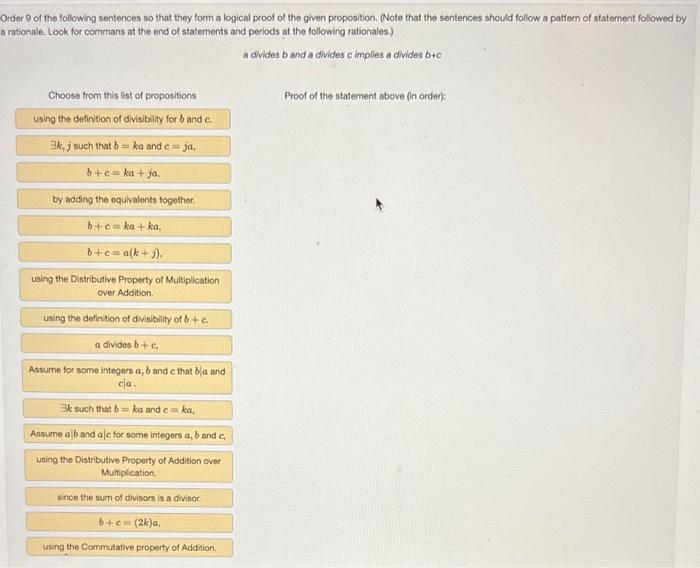 Solved Drder 9 of the following sentences 50 that they form | Chegg.com