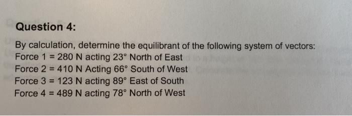 Solved Question 4: By calculation, determine the equilibrant | Chegg.com