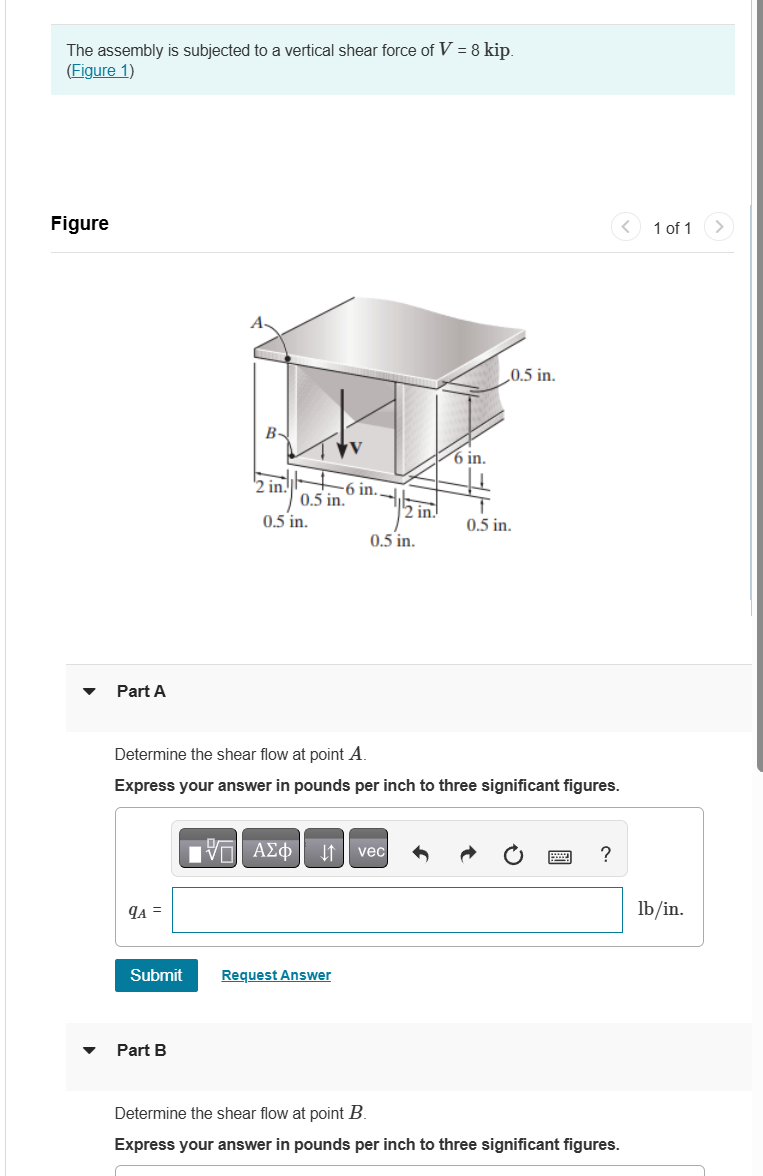 Solved The assembly is subjected to a vertical shear force | Chegg.com