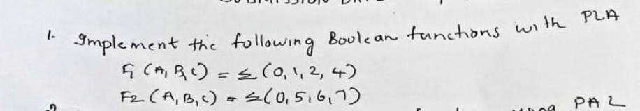Solved 1 Implement The Following Boolean Functions With Pla 2560