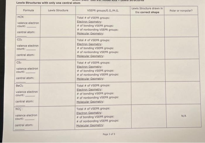 Solved CHEM 1405 Lab #6: Model Kits - Lewis Structures - | Chegg.com