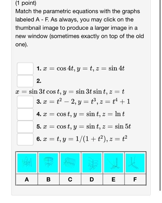 Solved (1 point) Match the parametric equations with the | Chegg.com