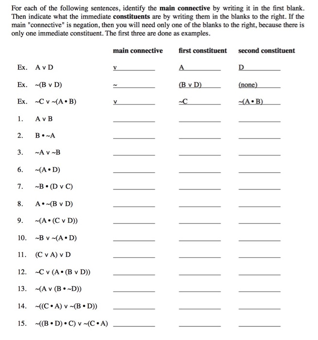 Solved For each of the following sentences, identify the | Chegg.com
