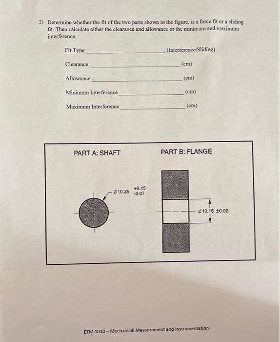 Solved Determine whether the fit of the two parts shown in | Chegg.com