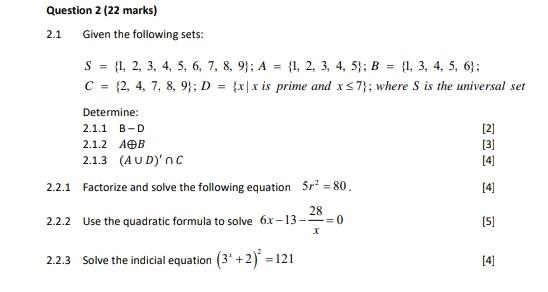 Solved 2.1 Given the following sets: | Chegg.com