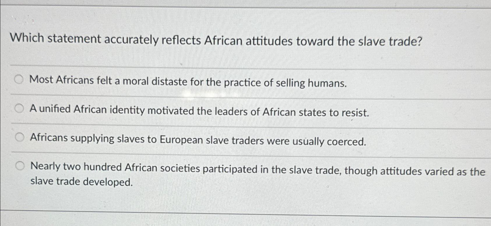 Solved Which statement accurately reflects African attitudes | Chegg.com