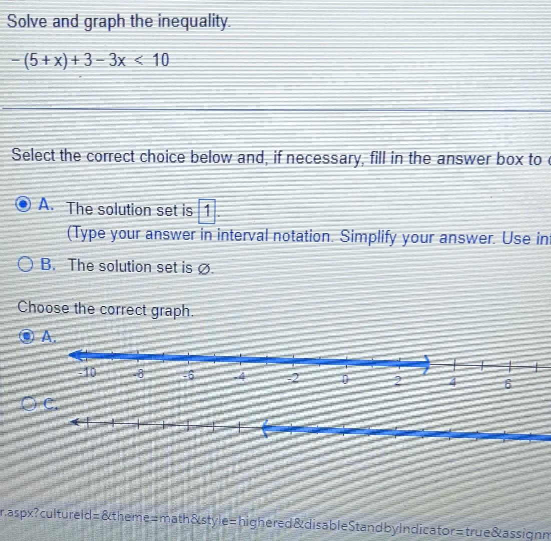 Solved Solve and graph the inequality. −(5+x)+3−3x