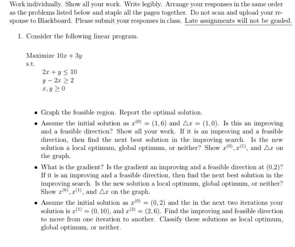 Work individually. Show all your work. Write legibly. | Chegg.com