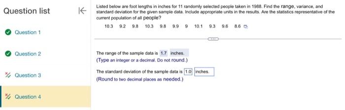 Solved Question 1 Question 2 The range of the sample data is | Chegg.com