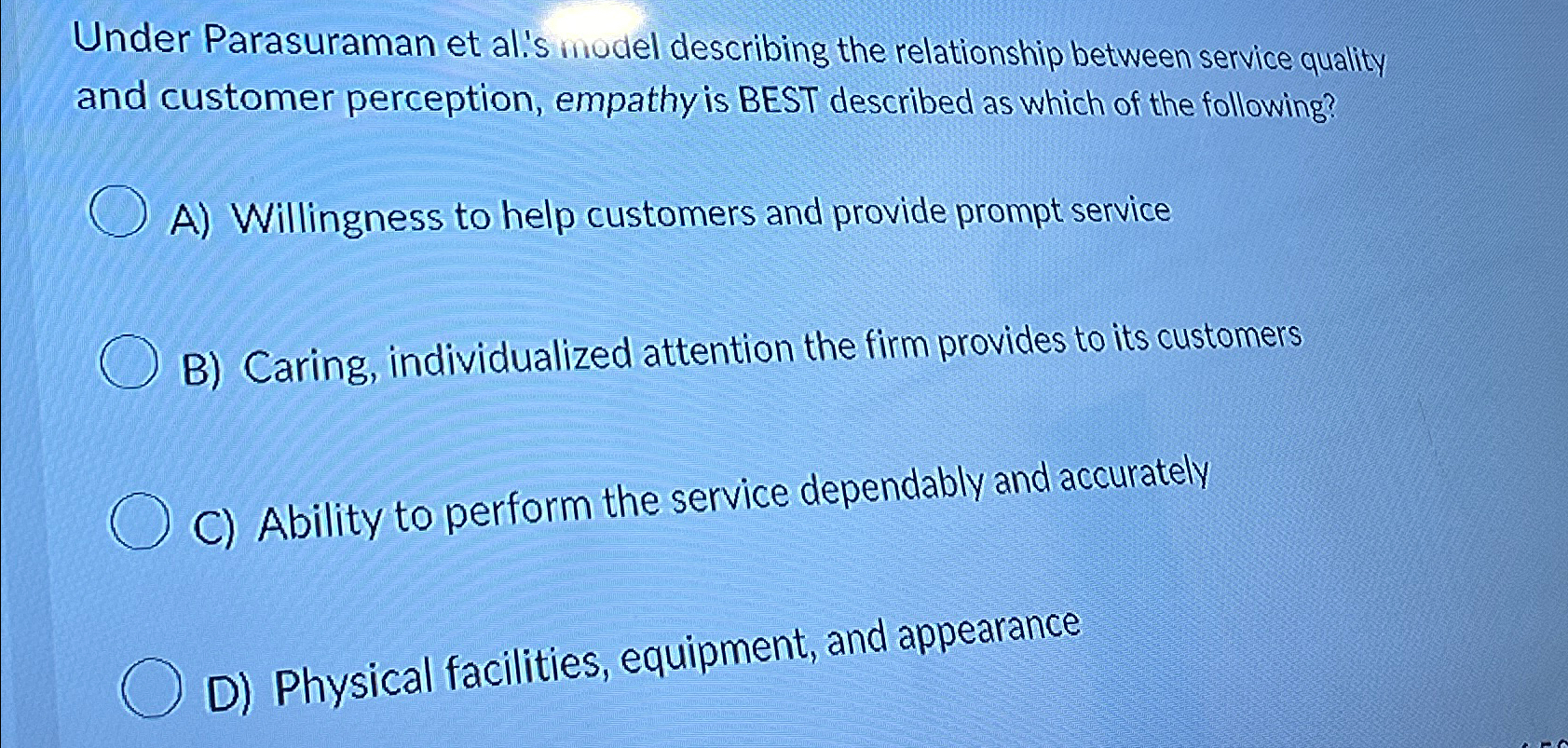 Solved Under Parasuraman et al.'s model describing the | Chegg.com