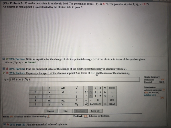 Solved (8%) Problem 2: Consider two points in an electric | Chegg.com