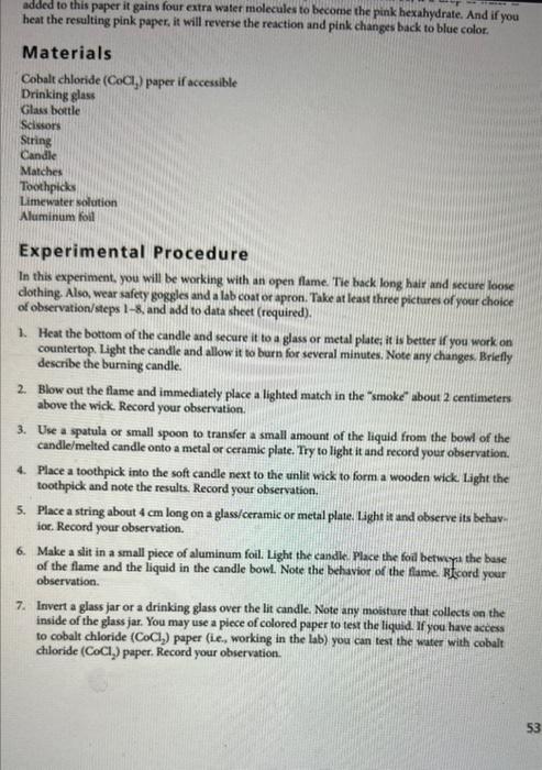 Solved Write observations and data for each procedure step. | Chegg.com